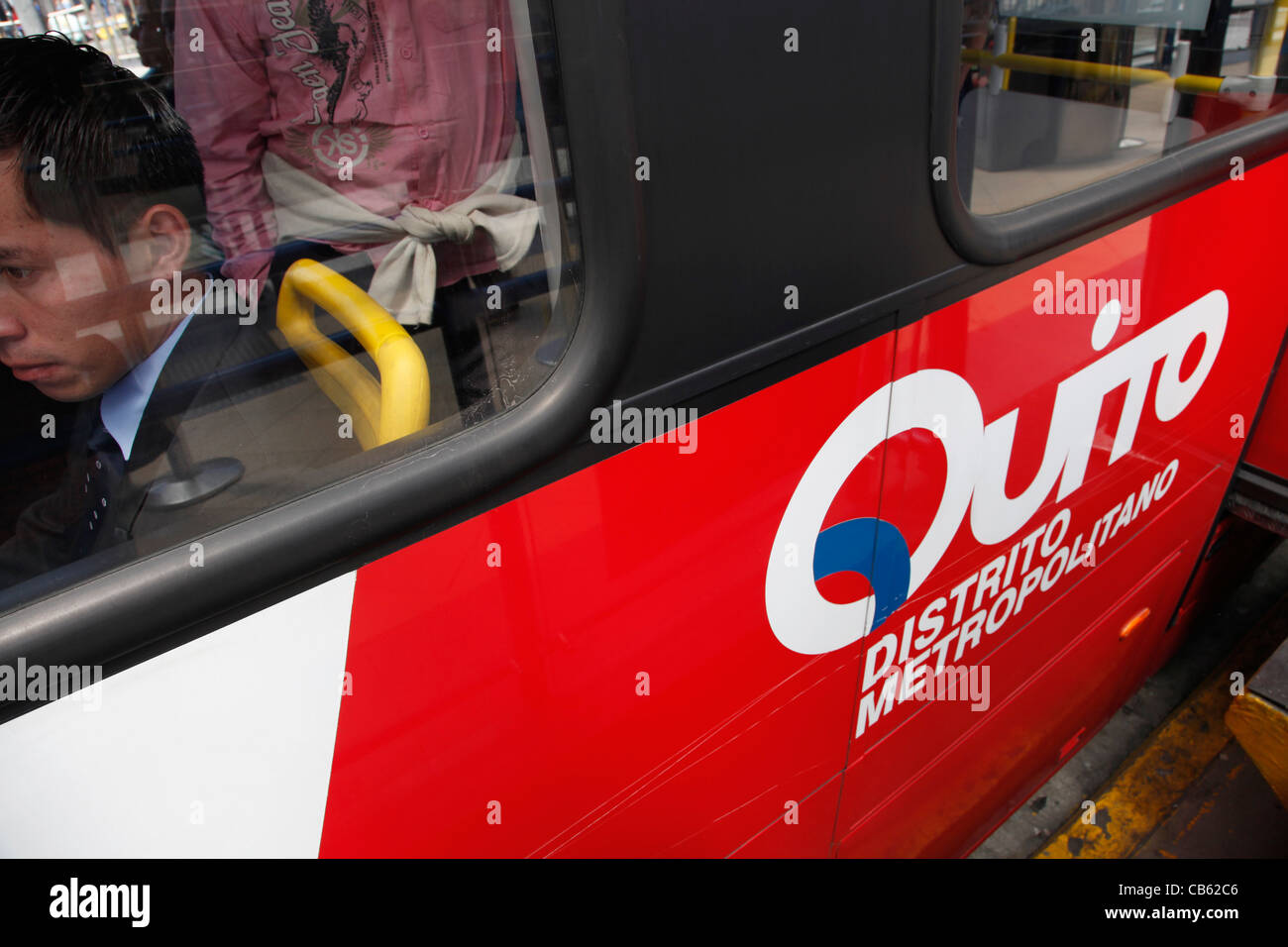 Ecuador. Public bus and tram service along Ecovia, a dedicated urban ...