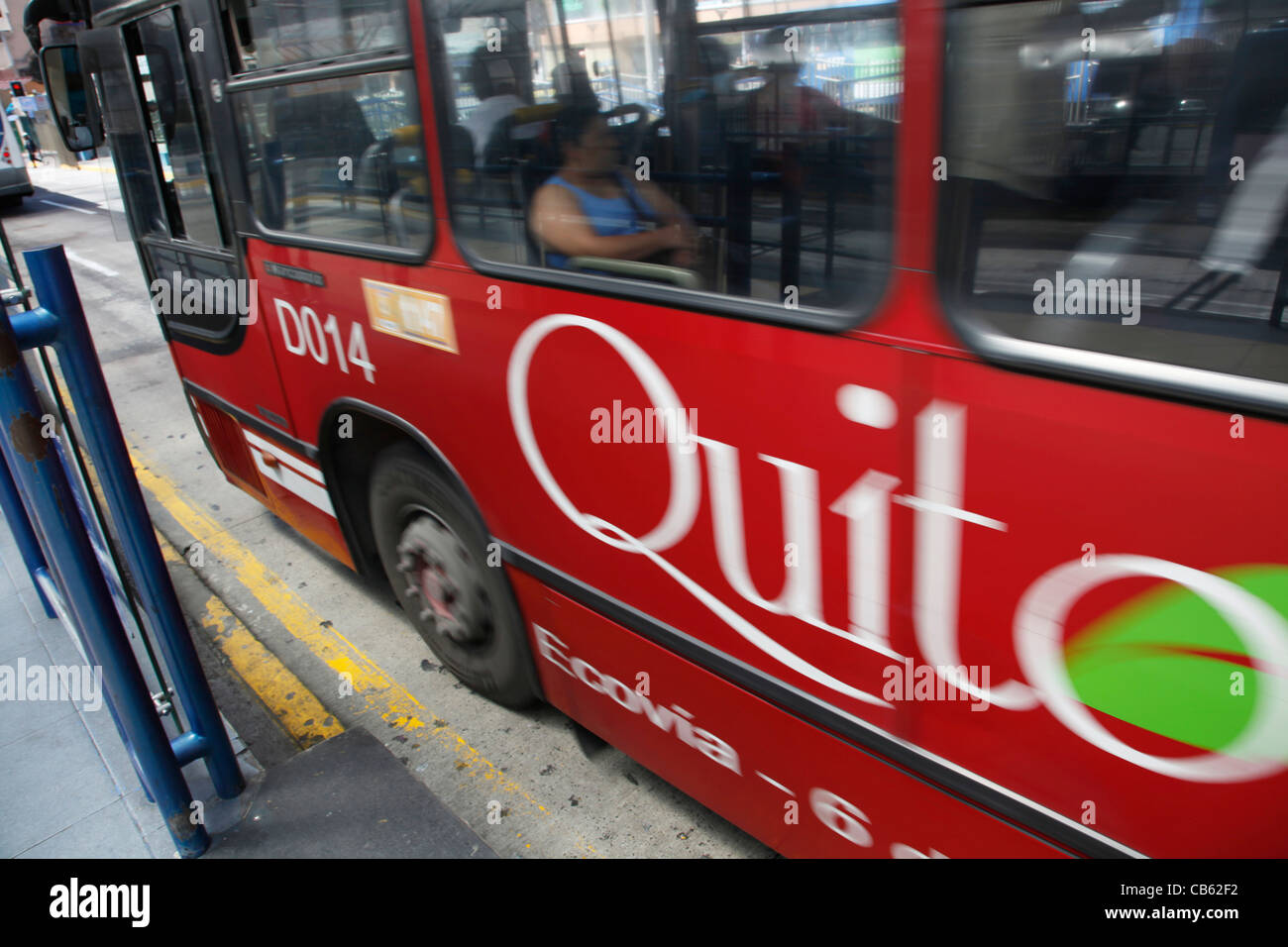 Ecuador. Public bus and tram service along Ecovia, a dedicated urban ...
