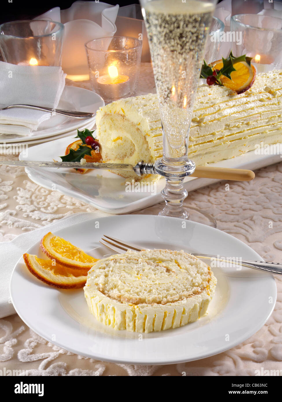 Buche de Noel French Christmas log cake Stock Photo - Alamy