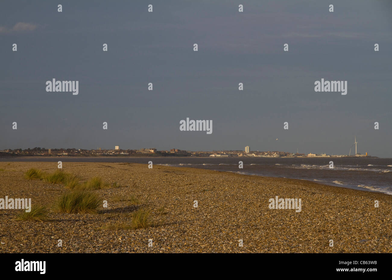 A view along the shingle shore at Kessingland Beach to Lowestoft ...