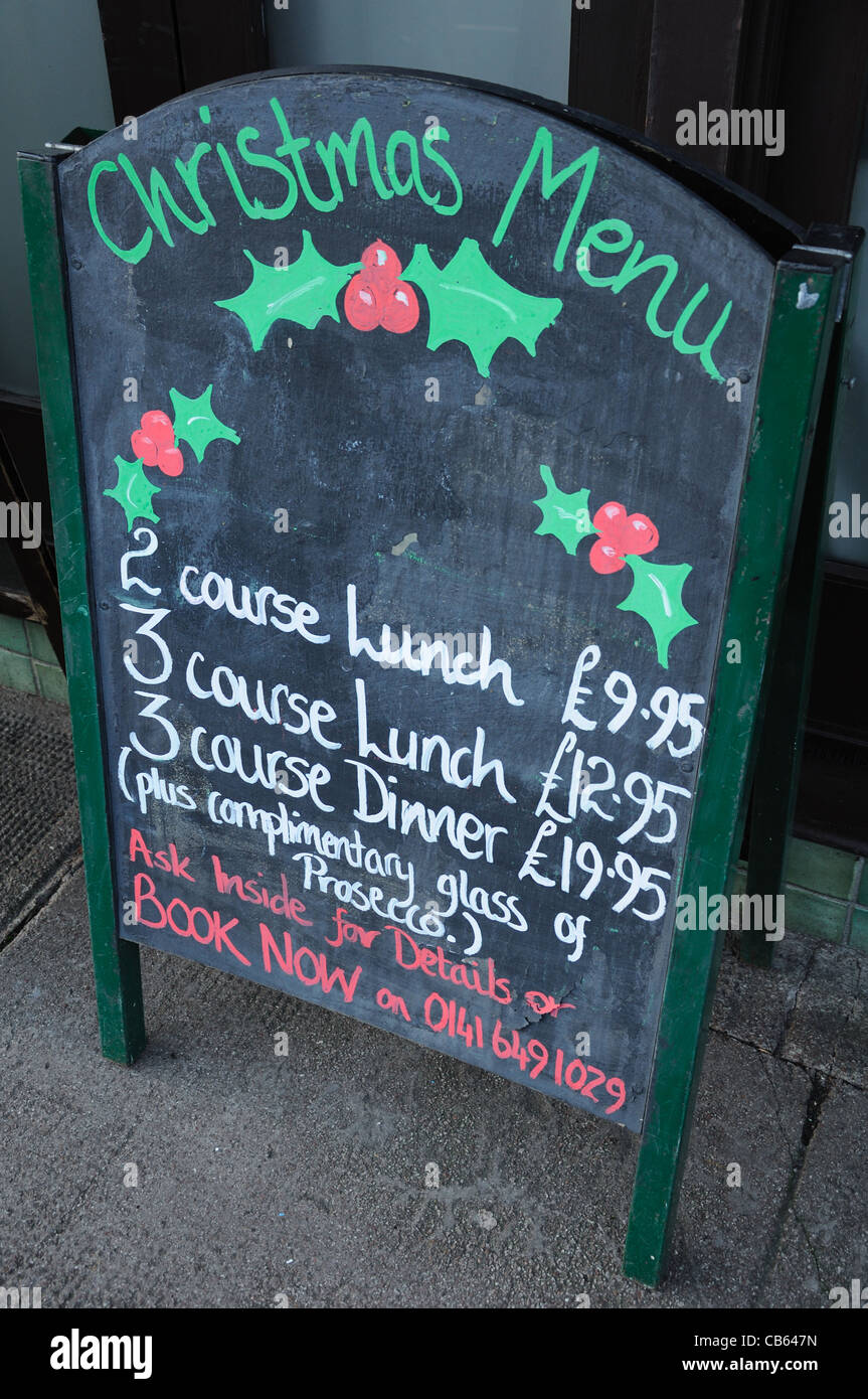 Christmas menu advertising board in Shawlands, Glasgow Stock Photo - Alamy