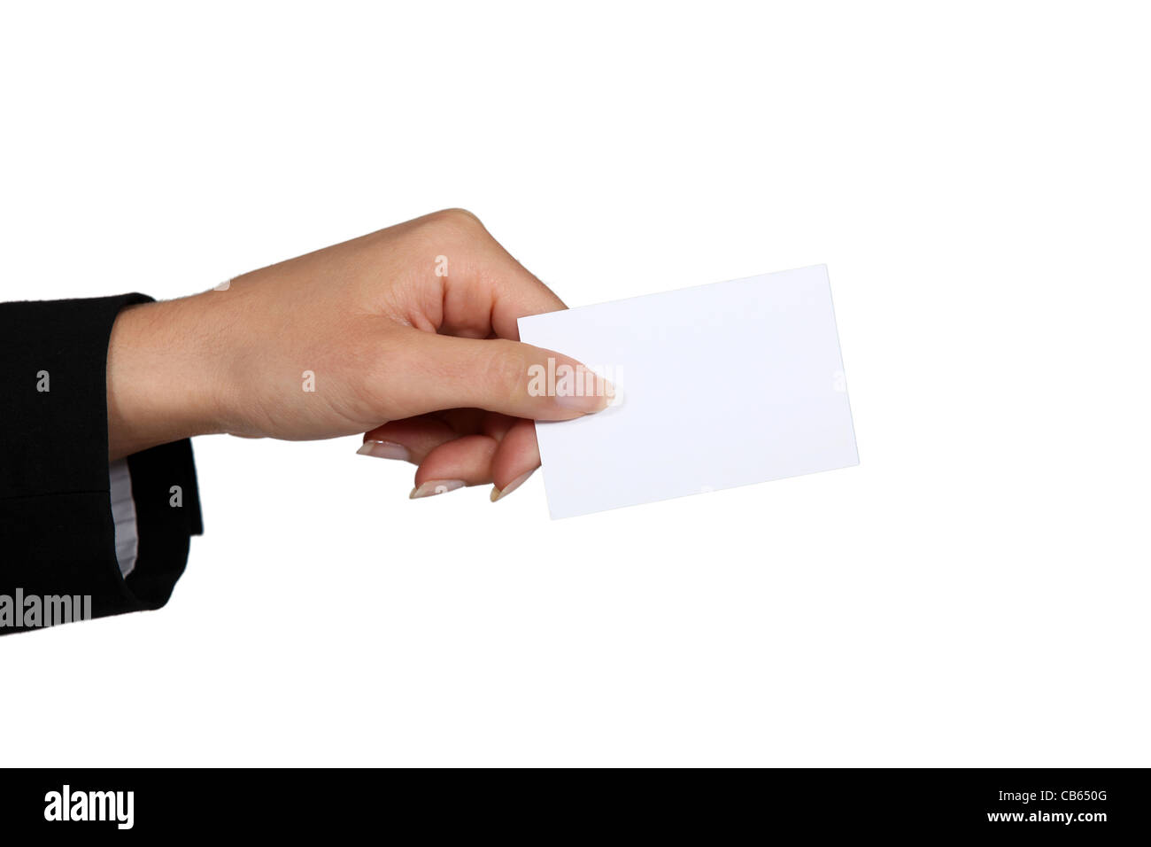 female hand giving business card Stock Photo - Alamy