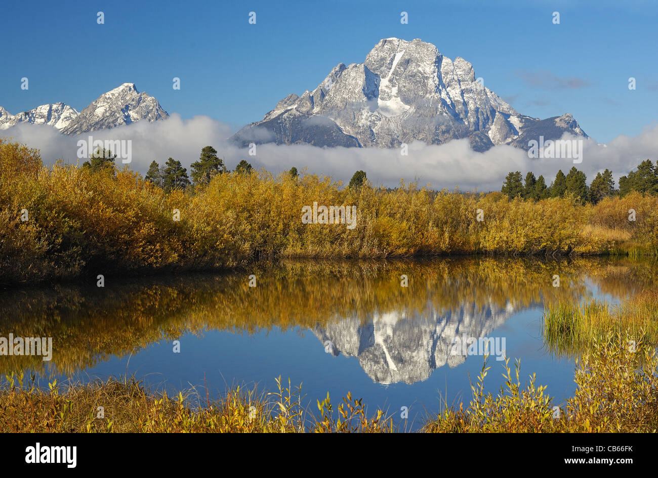 Mt. Moran reflection in autumn Stock Photo - Alamy