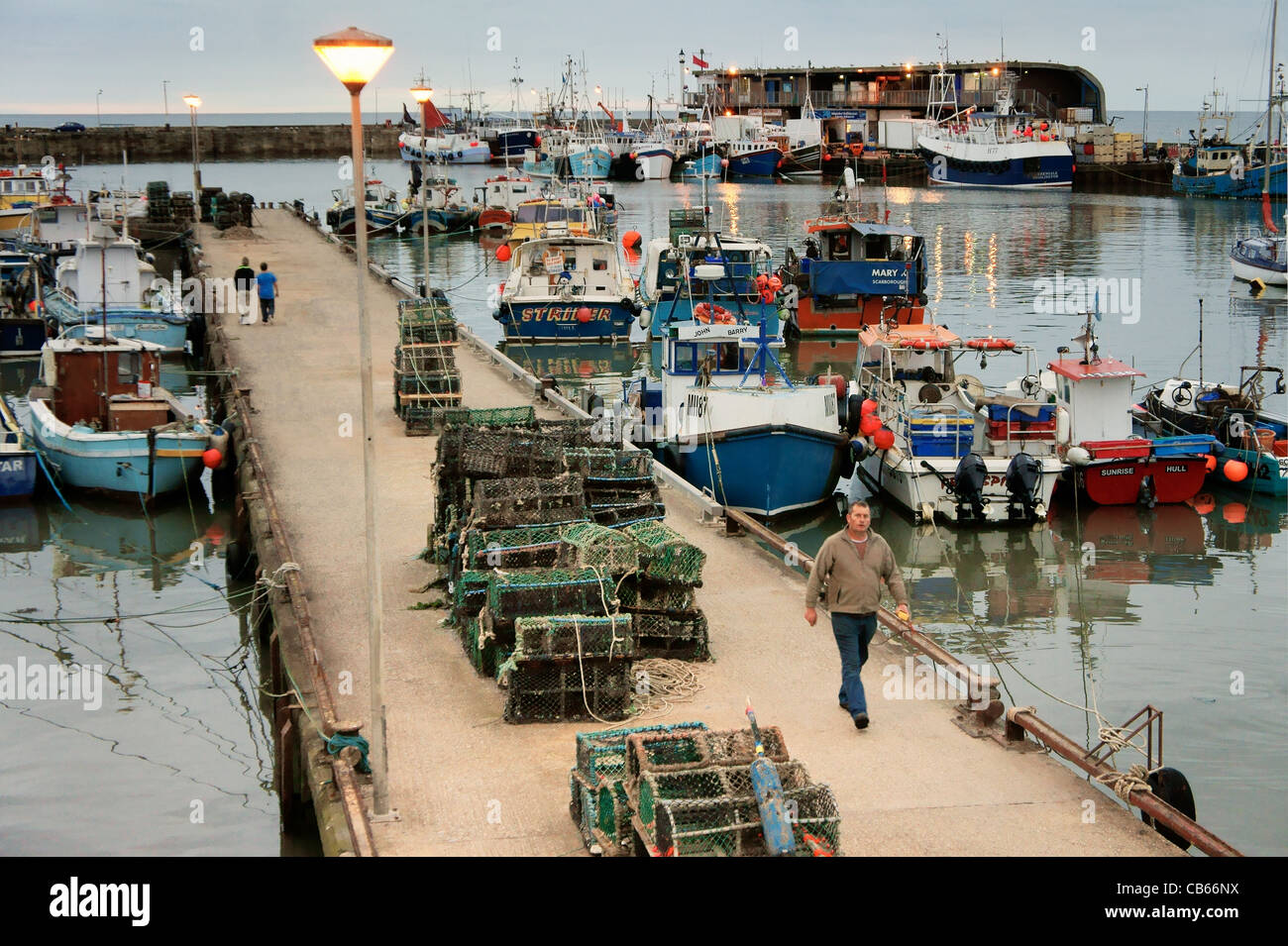 The fishing harbour quays docks of the North Sea seaside resort fishing ...