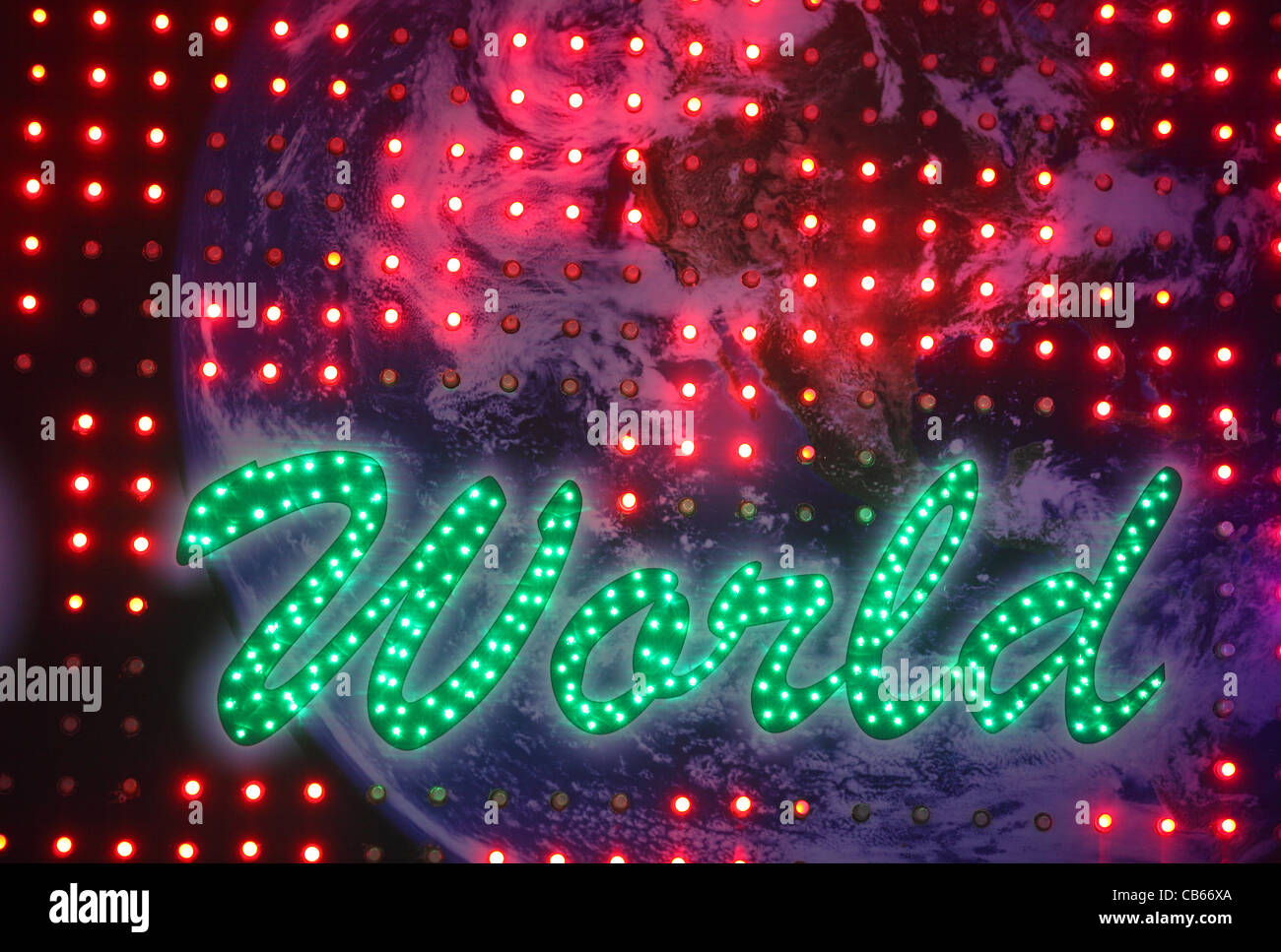 Neon world sign and globe Stock Photo - Alamy