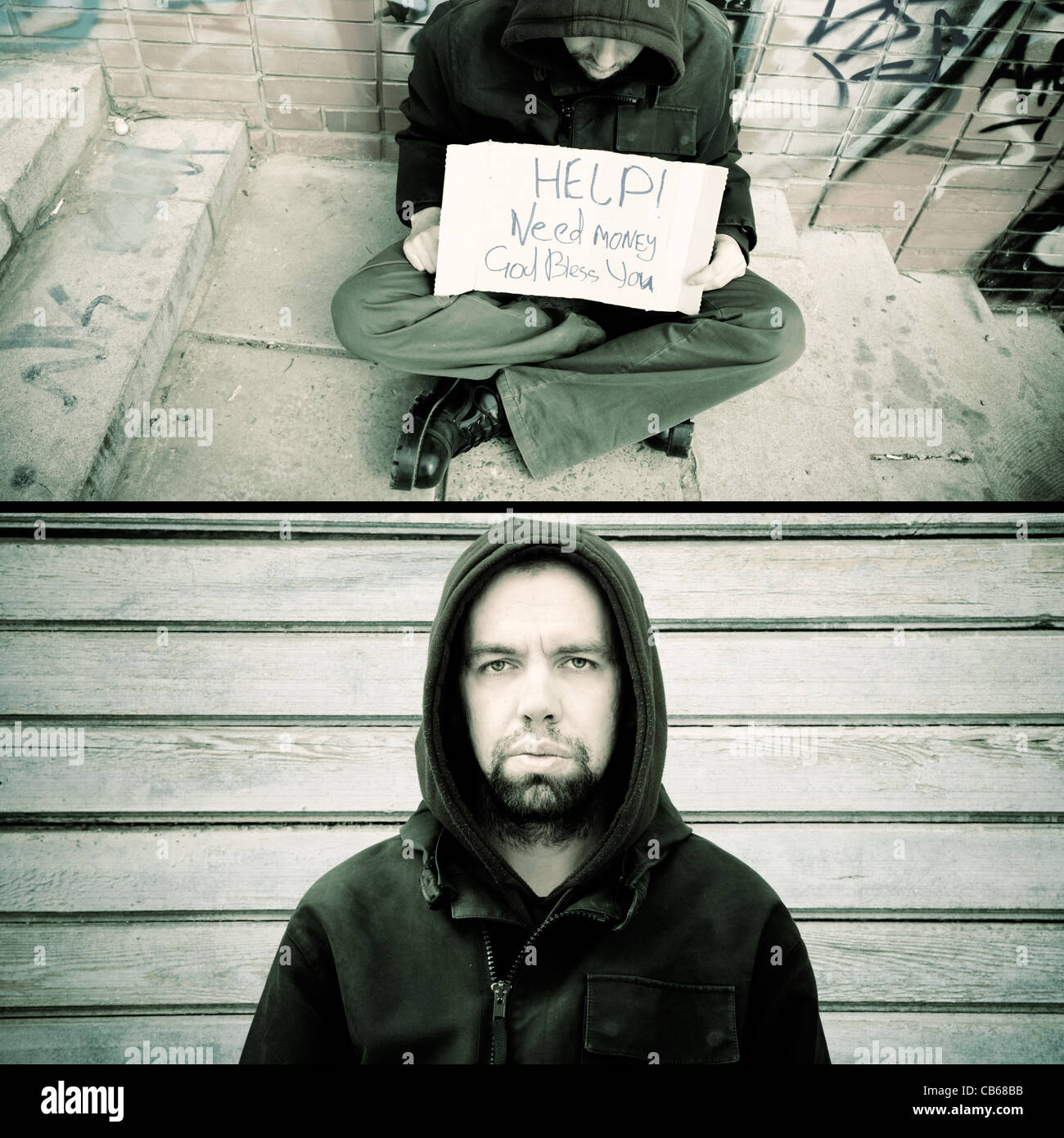 Man and hood and sit hi-res stock photography and images - Alamy