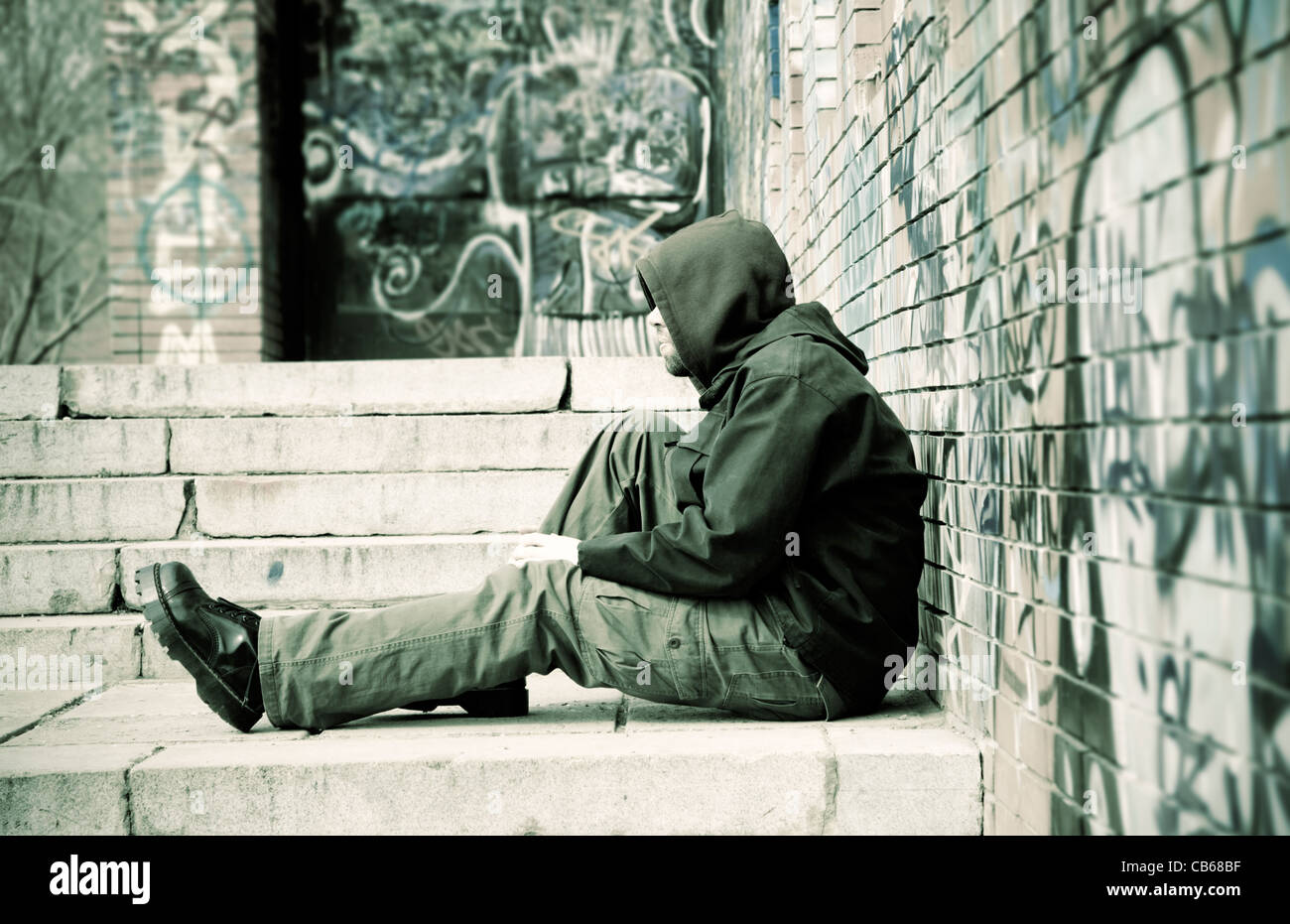 Homeless sit on street man hi-res stock photography and images - Alamy