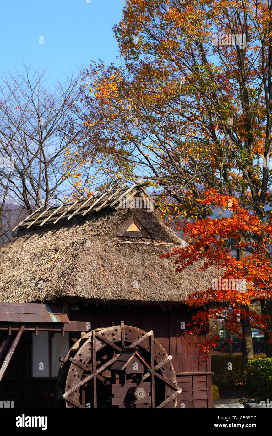 wheel mill in the country in autumn japan Stock Photo - Alamy