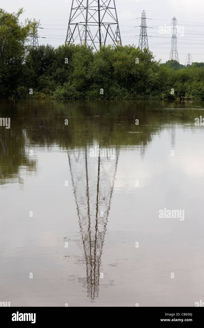 Electricity Pylon Reflected in River Trent Stock Photo - Alamy