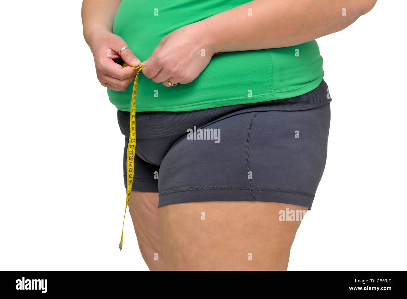 Large girl body part with measuring tape isolated in white Stock Photo ...