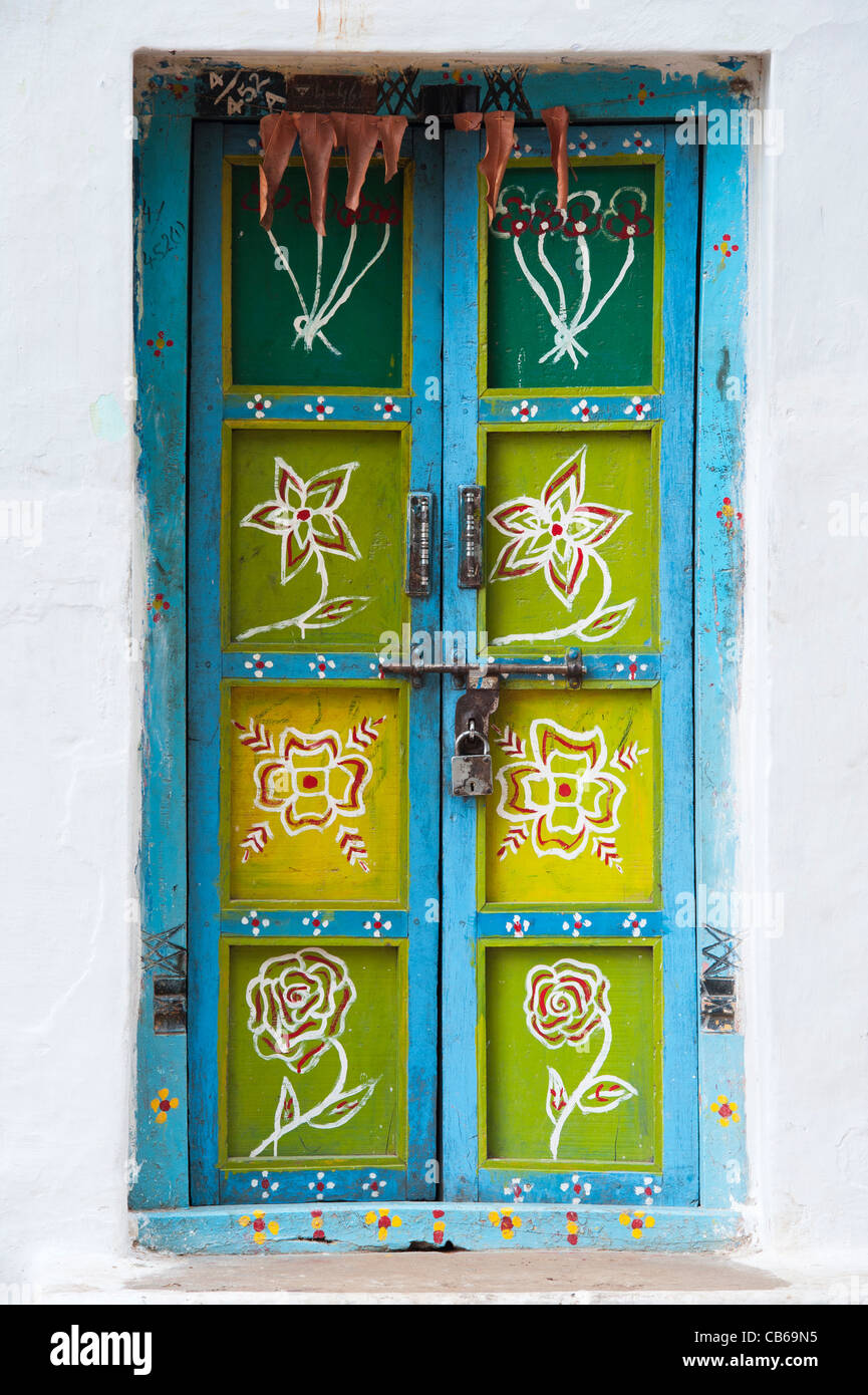 Old Indian village house front doors. Andhra Pradesh. India Stock Photo ...