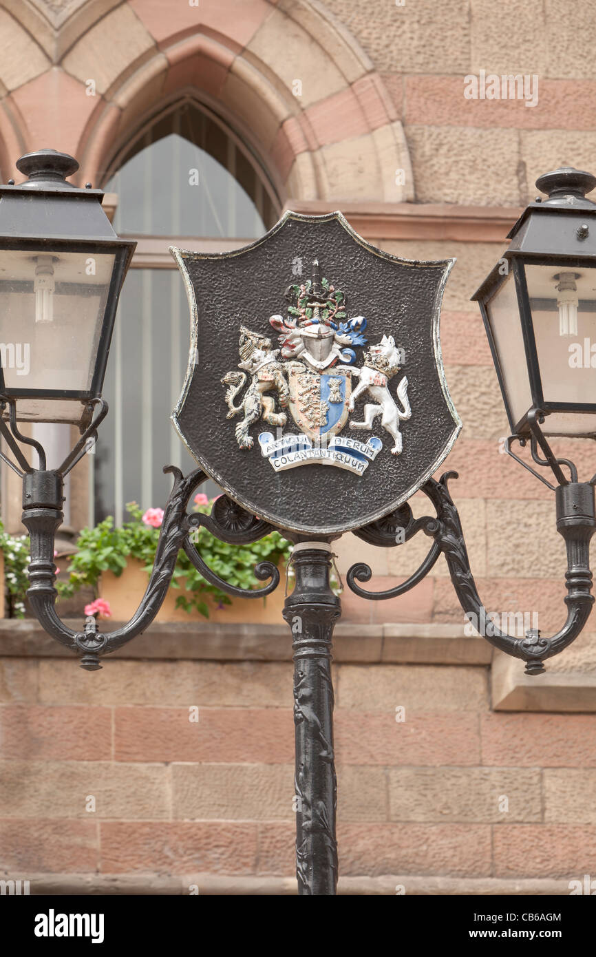 The coat of arms of the city of Chester on a lamp post, Chester ...