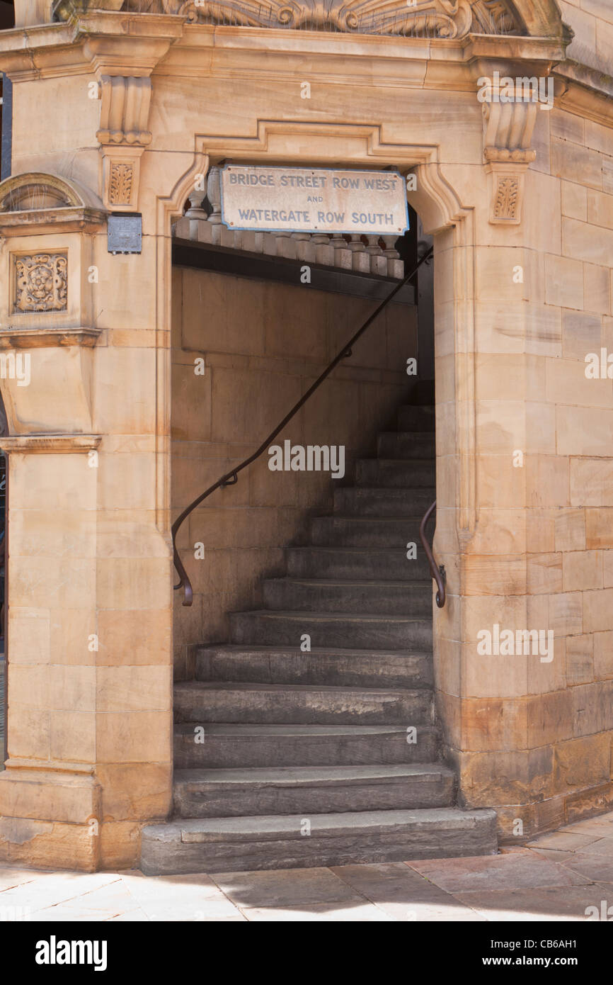 Stairs leading up to the Rows in the centre of the city of Chester ...