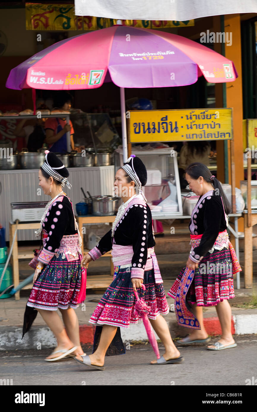 Thailand, Golden Triangle, Chiang Mai, Street Scene with Meo Hilltribe ...