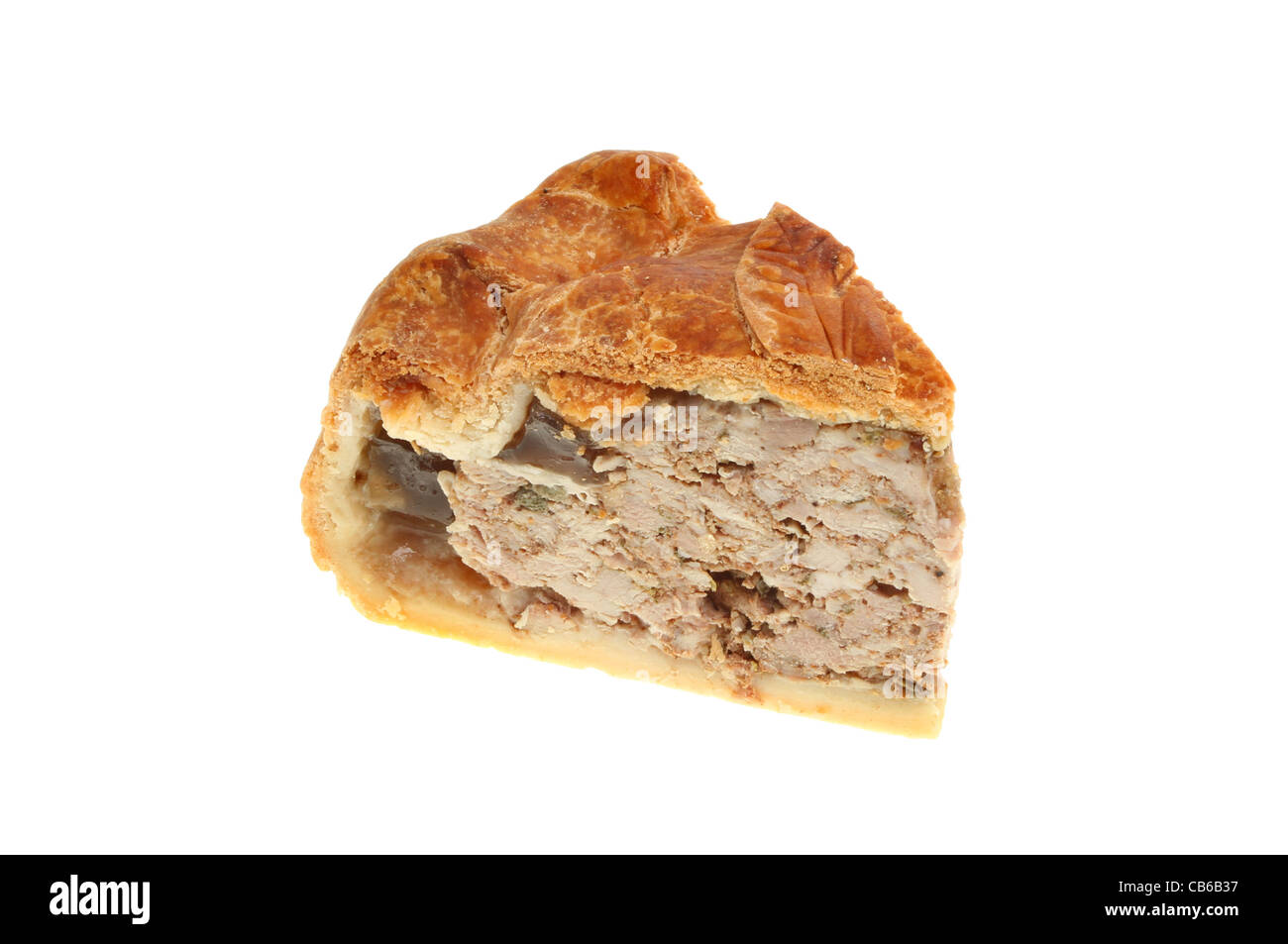 Slice of hand crafted pork pie isolated on white Stock Photo - Alamy
