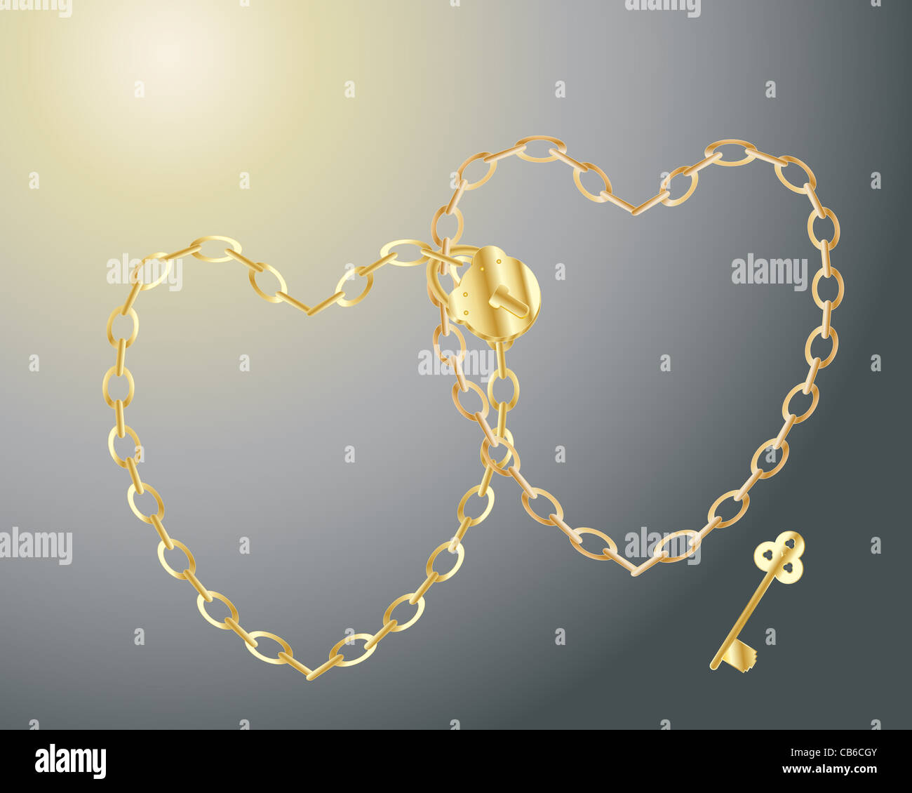 an illustration of a two golden chain hearts locked together with a ...
