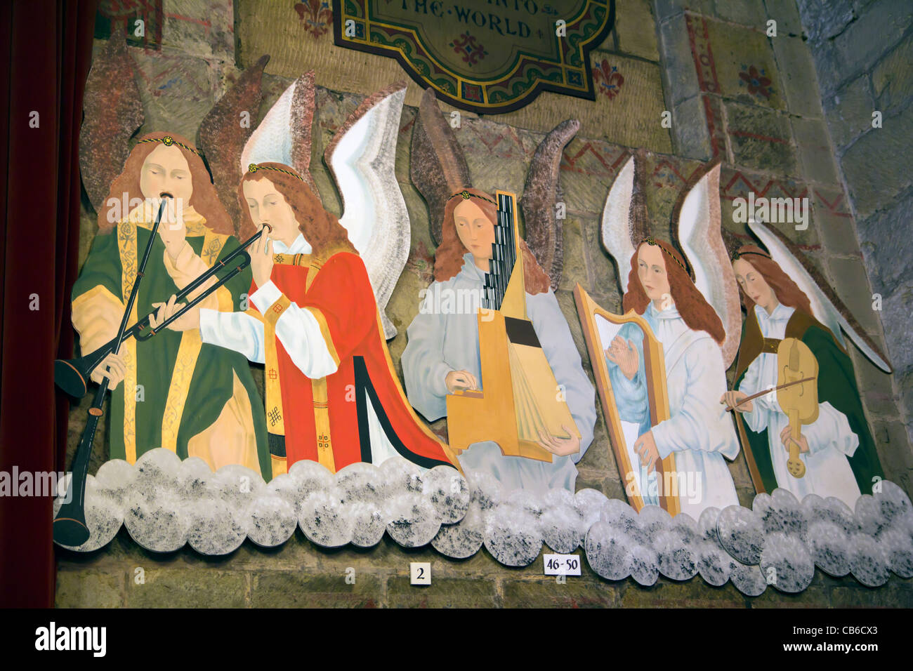 Christmas decorations angels nativity scene inside a church Bakewell ...