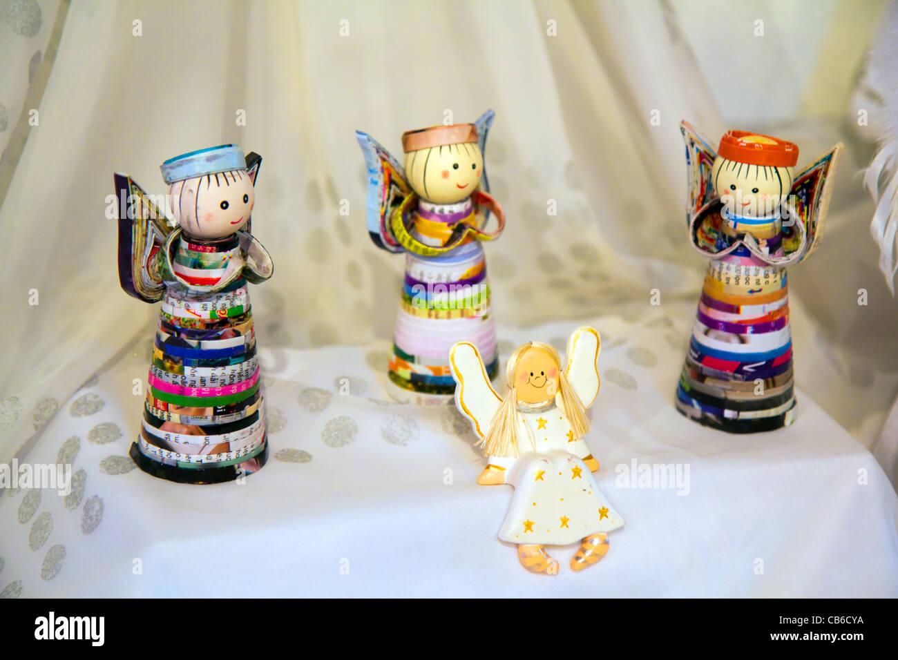 Christmas decorations angels nativity scene inside a church Bakewell ...