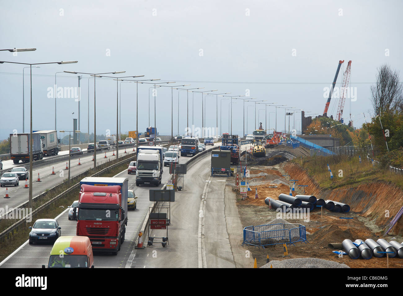 M25 Motorway widening near Uppminster, Essex, South East England Stock ...