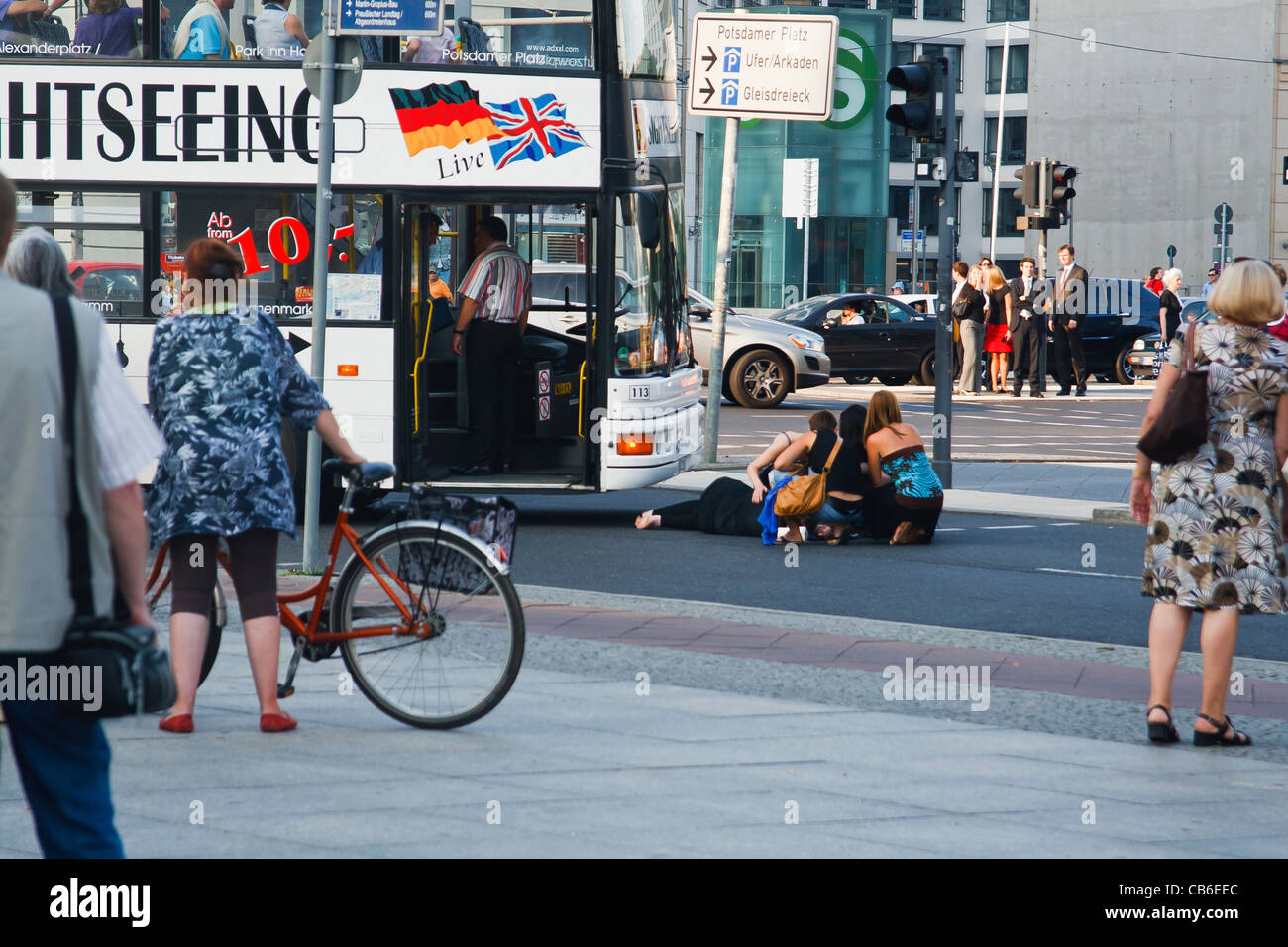 Accident on pedestrian crossing at Potsdamer Platz. Berlin, Germany ...