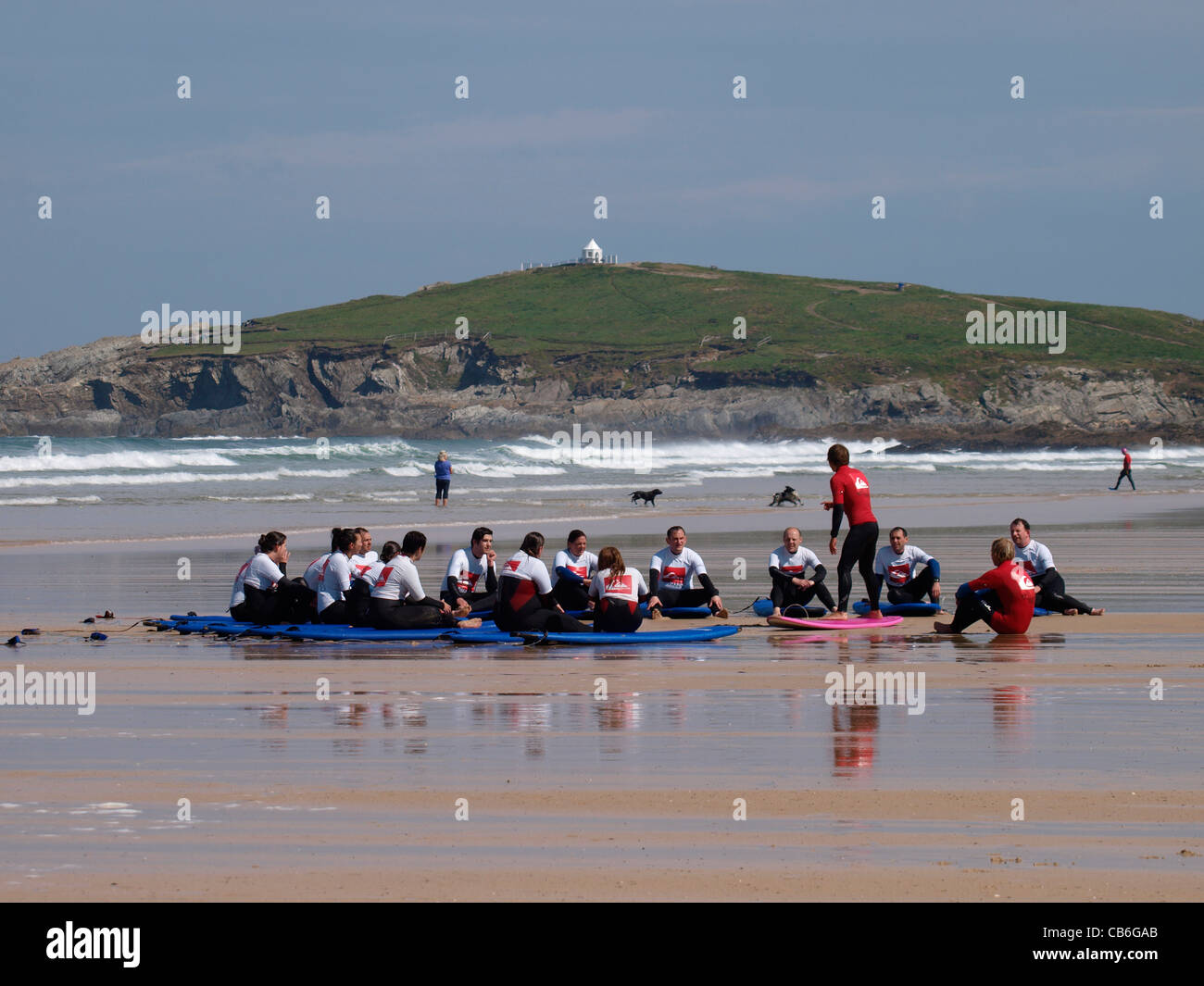 Surf school at Fistral Beach, Newquay, Cornwall, UK Stock Photo - Alamy