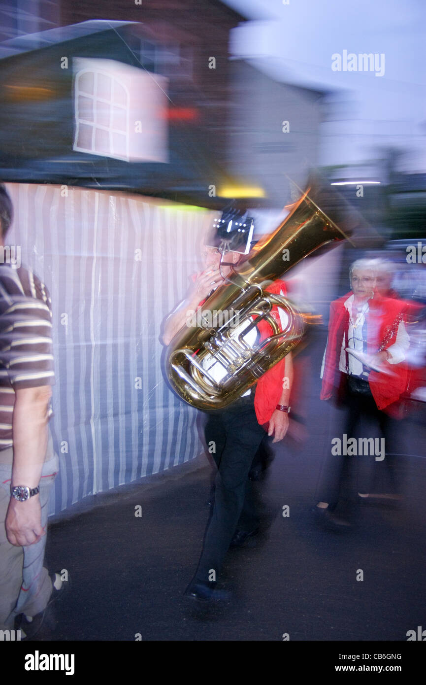 A tuba player at the street wine festival, Wolf, near Traben Trarbach ...