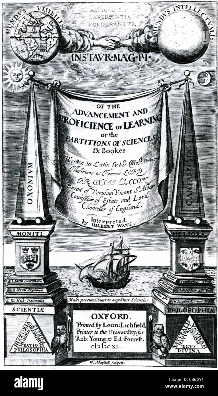 FRANCIS BACON (1561-1626) Title page from his Advancement and ...