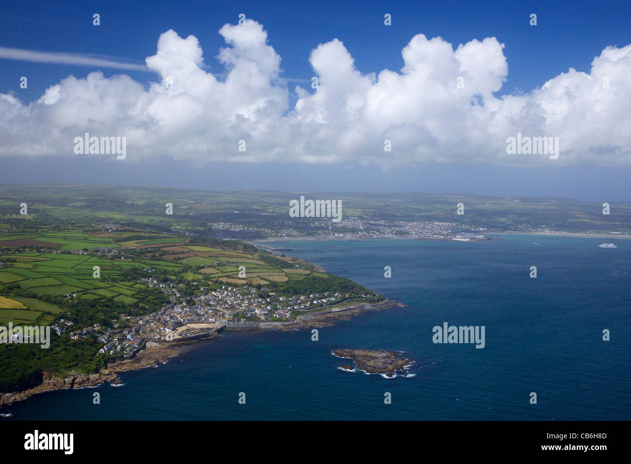 Aerial photo of Mousehole and Penzance, Lands End Peninsula, West ...