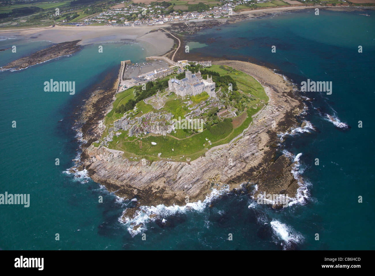 Aerial photo of St Michael's Mount, Penzance, Lands End Peninsula, West ...