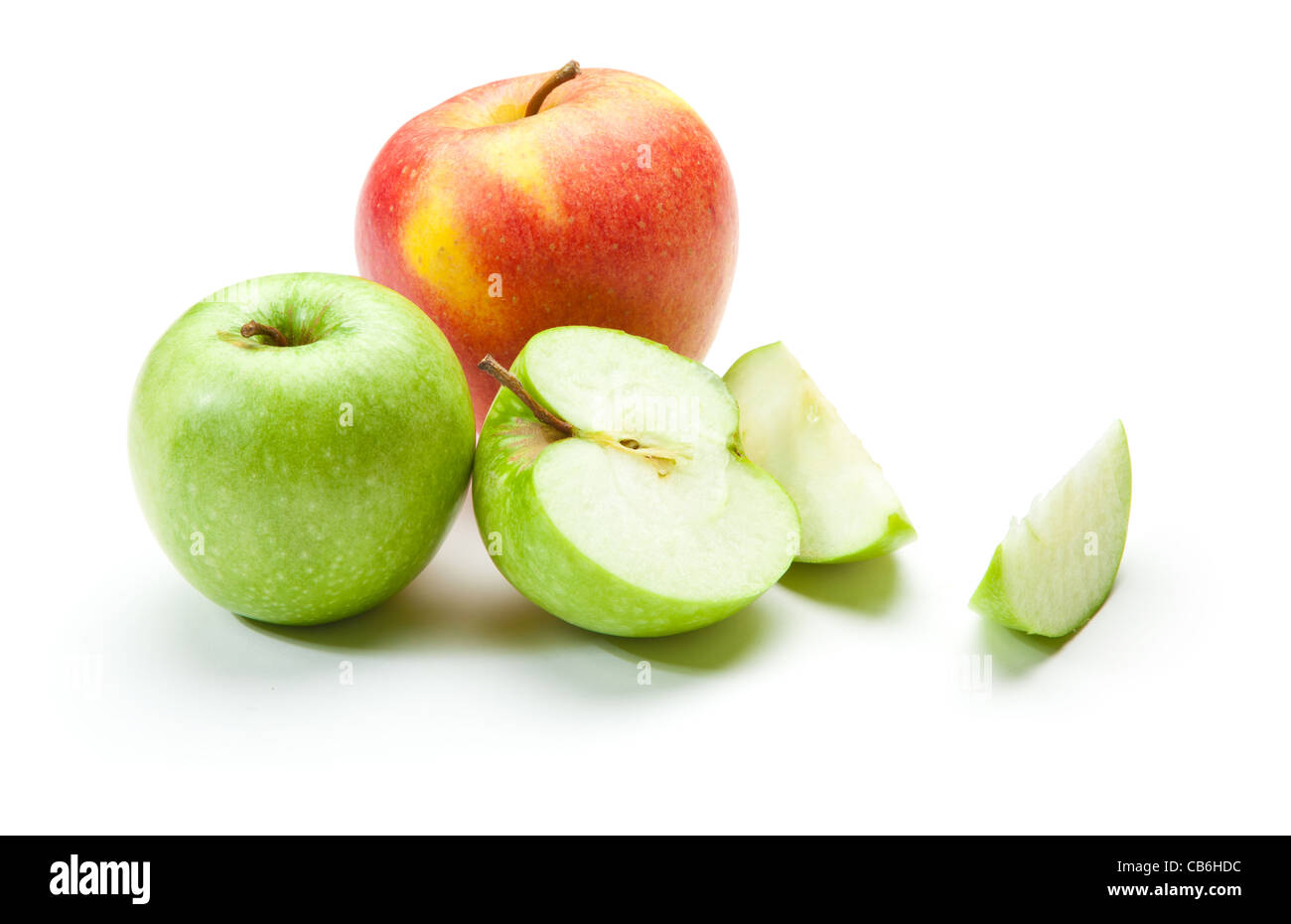 Picture of green apples and big red apple isolated on white Stock Photo ...