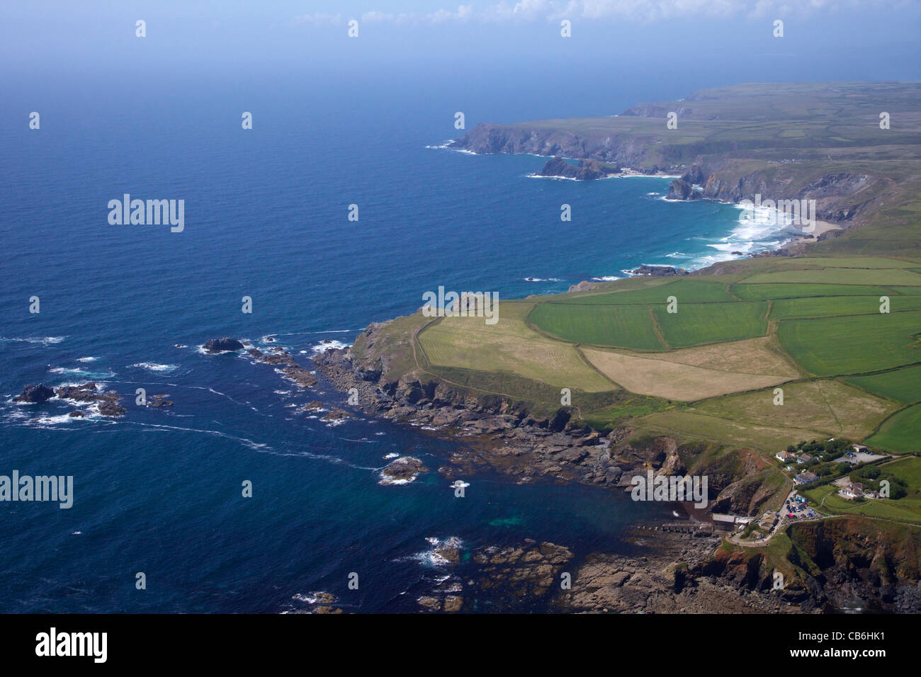 Aerial view of Lizard Point looking north to Pentreath beach and ...
