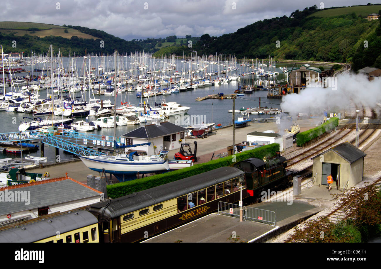 Train leaving the Railway station at Kingswear Torbay Devon England ...
