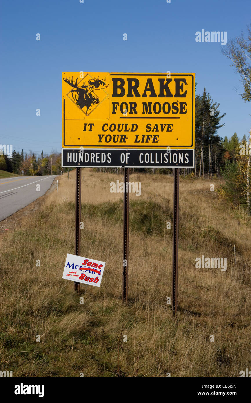New England: Moose warning road sign Stock Photo - Alamy