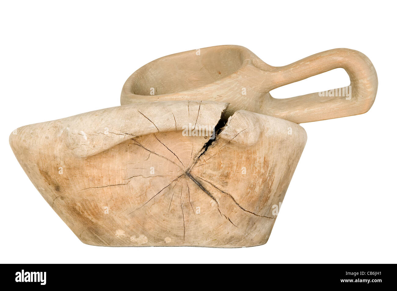 Old antique dish made from wood on white background Stock Photo - Alamy