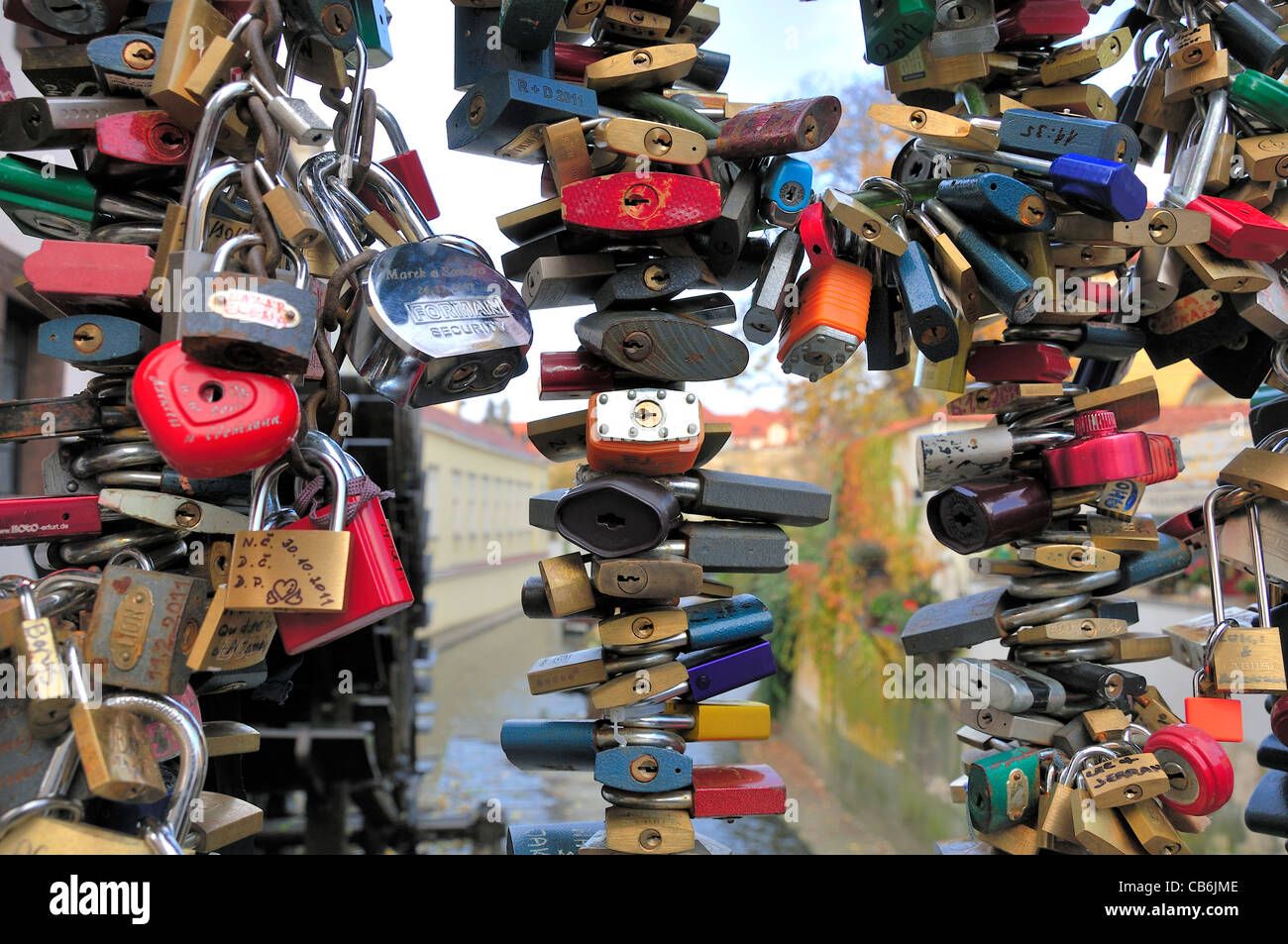 Prague, Czech Republic. Mala strana. 'Love Padlocks' on railings over ...