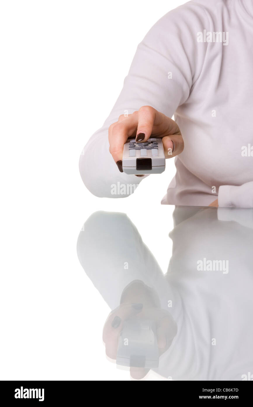 Woman holding remote control hi-res stock photography and images - Alamy