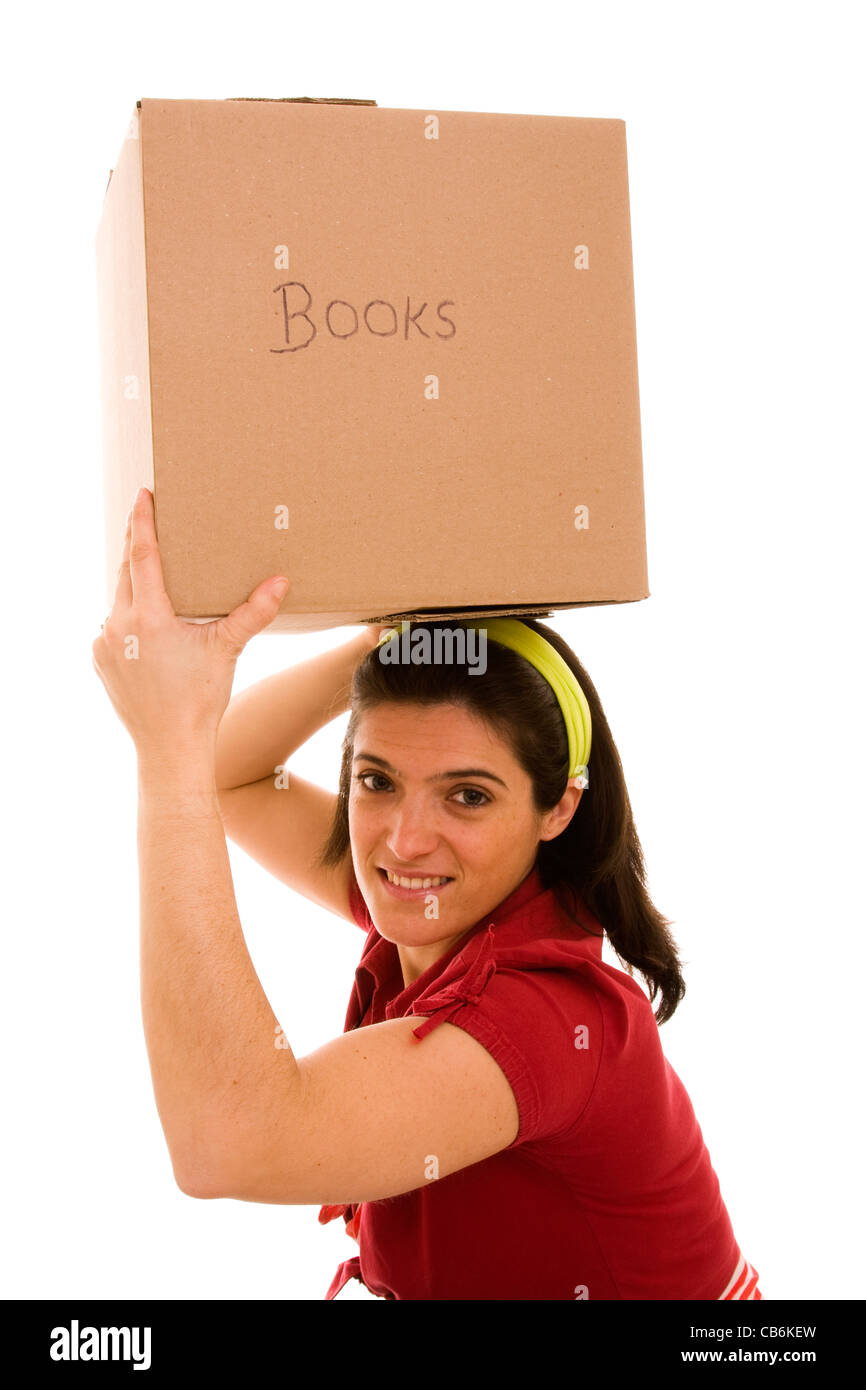 woman with packages for house moving (isolated on white Stock Photo - Alamy