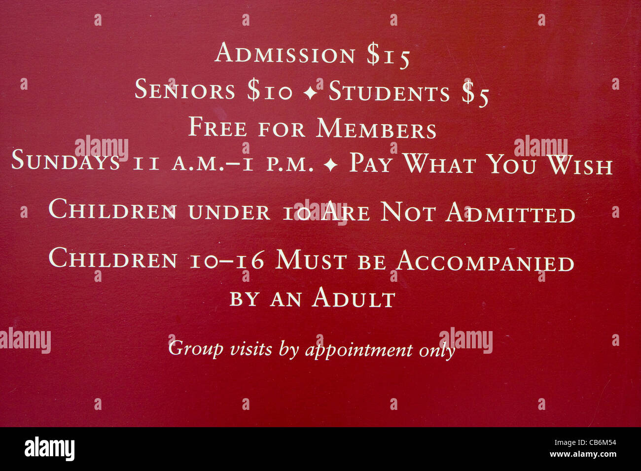 USA: museum admission sign Stock Photo - Alamy