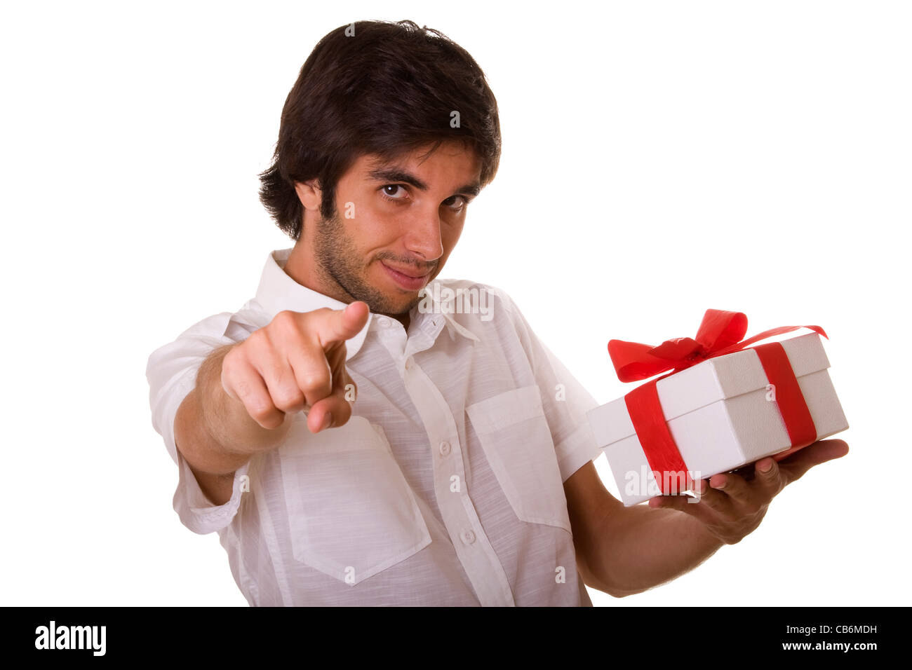 young man with a wrapped gift box for you Stock Photo - Alamy