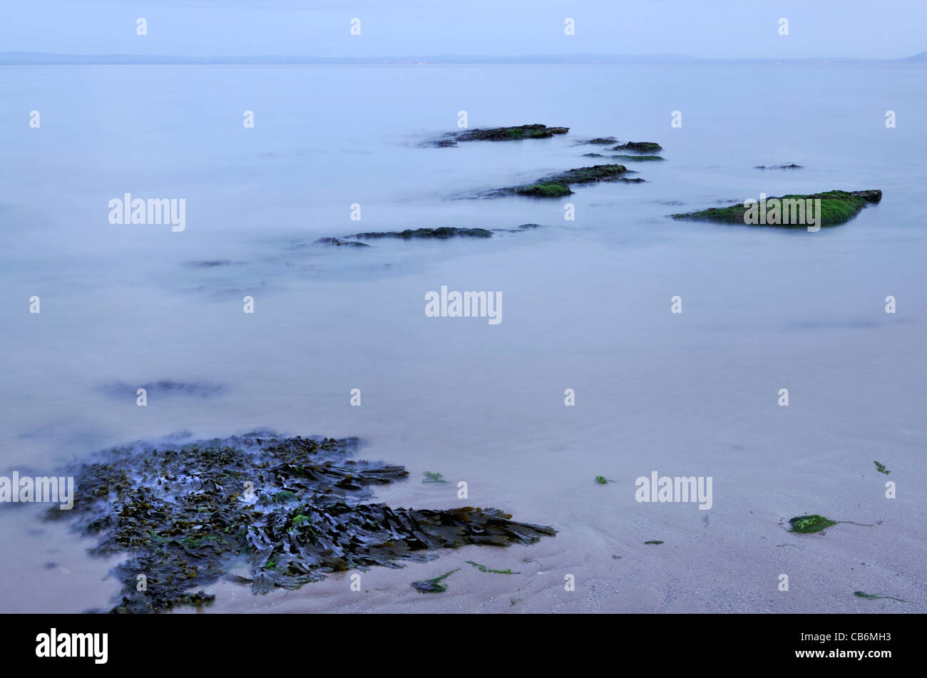 Firth of Forth coastline photographed at dusk from Lower Largo, Fife ...