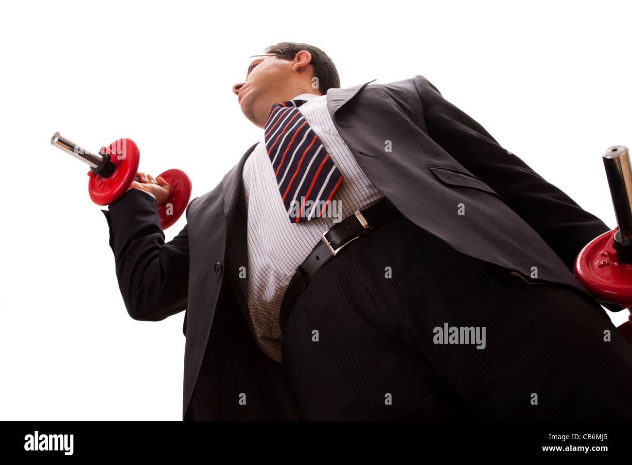 businessman strength lifting weights (isolated on white Stock Photo - Alamy