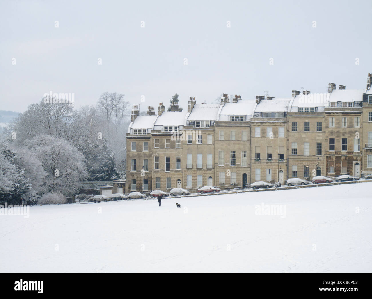 Victoria Park and Marlborough Buildings in the snow in Bath Somerset ...