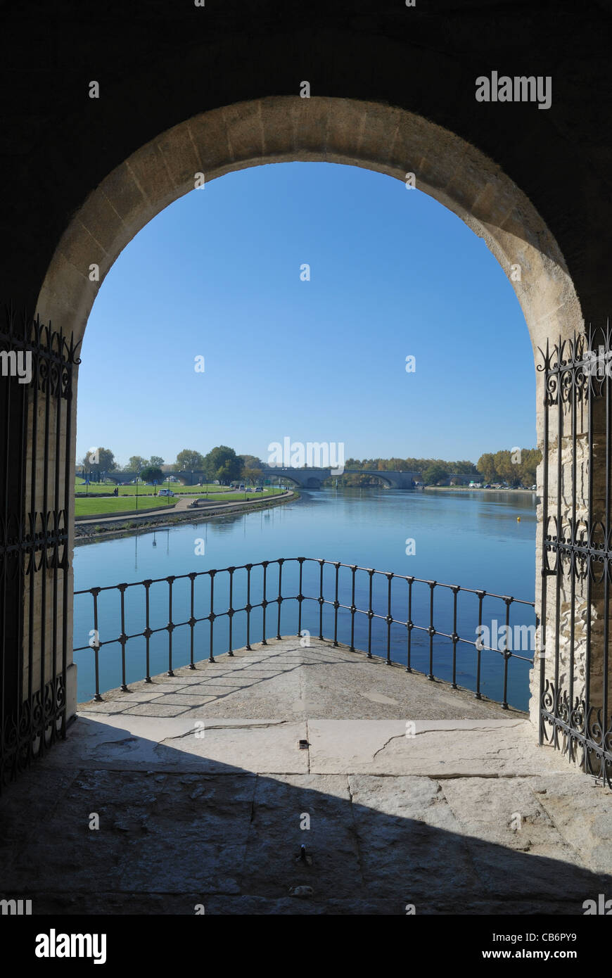 View of the Rhône river from within the St Nicholas chapel on Le Pont d ...