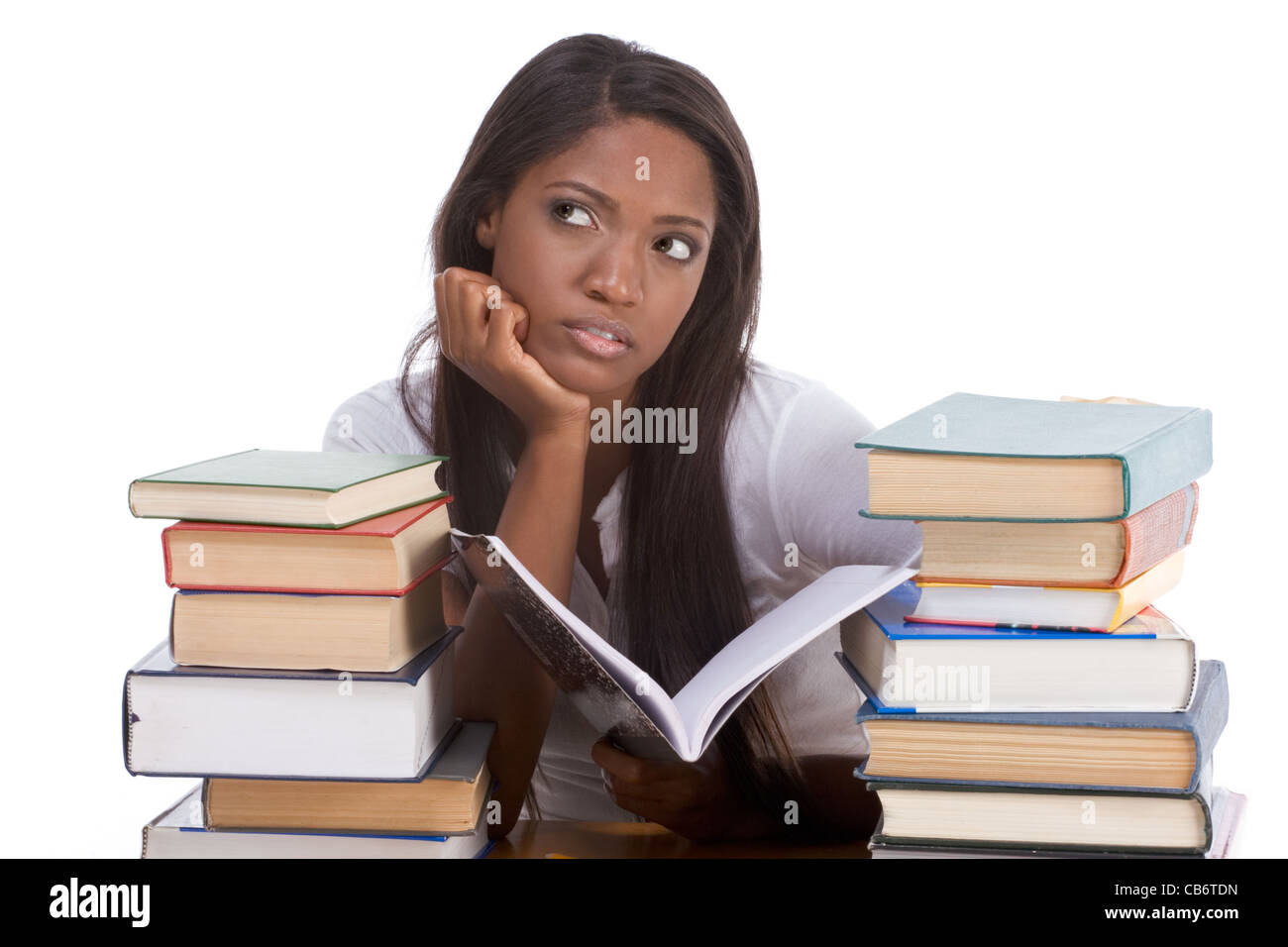 High school college ethnic African-American female student sitting by ...