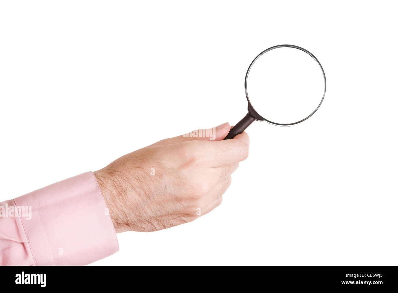 hand of man with loupe isolated on white background Stock Photo - Alamy