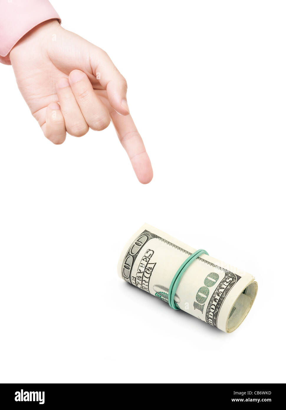 finance concept with hand and rolled money isolated on white background ...