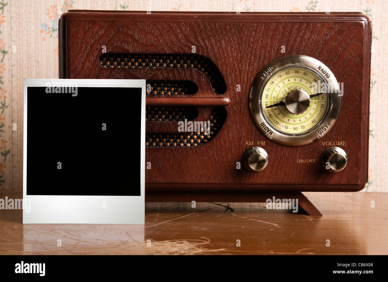 vintage radio and empty blank of photo for your design, selective focus ...