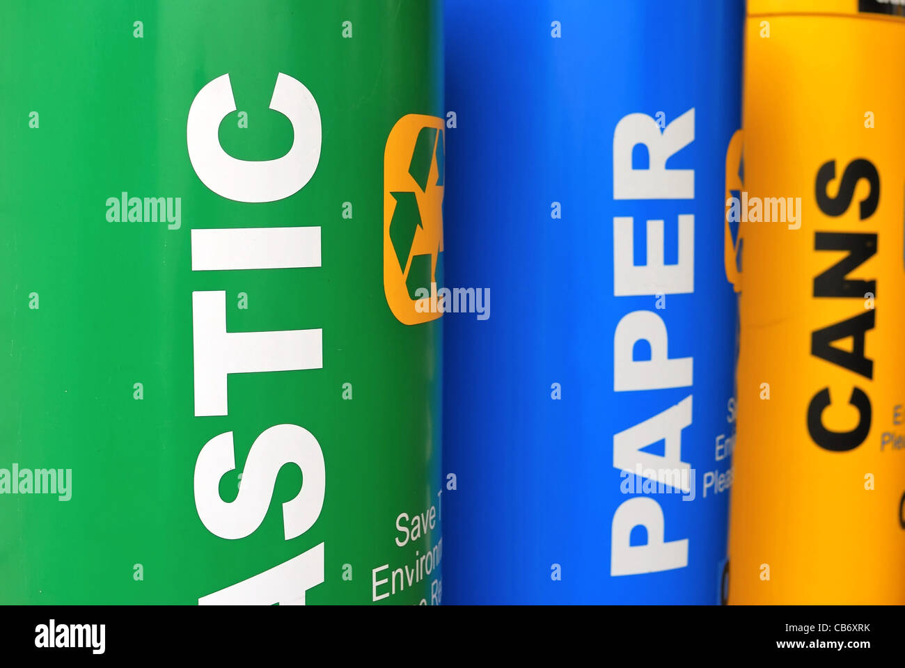 Recycle bins paper glass metal plastic hi-res stock photography and ...