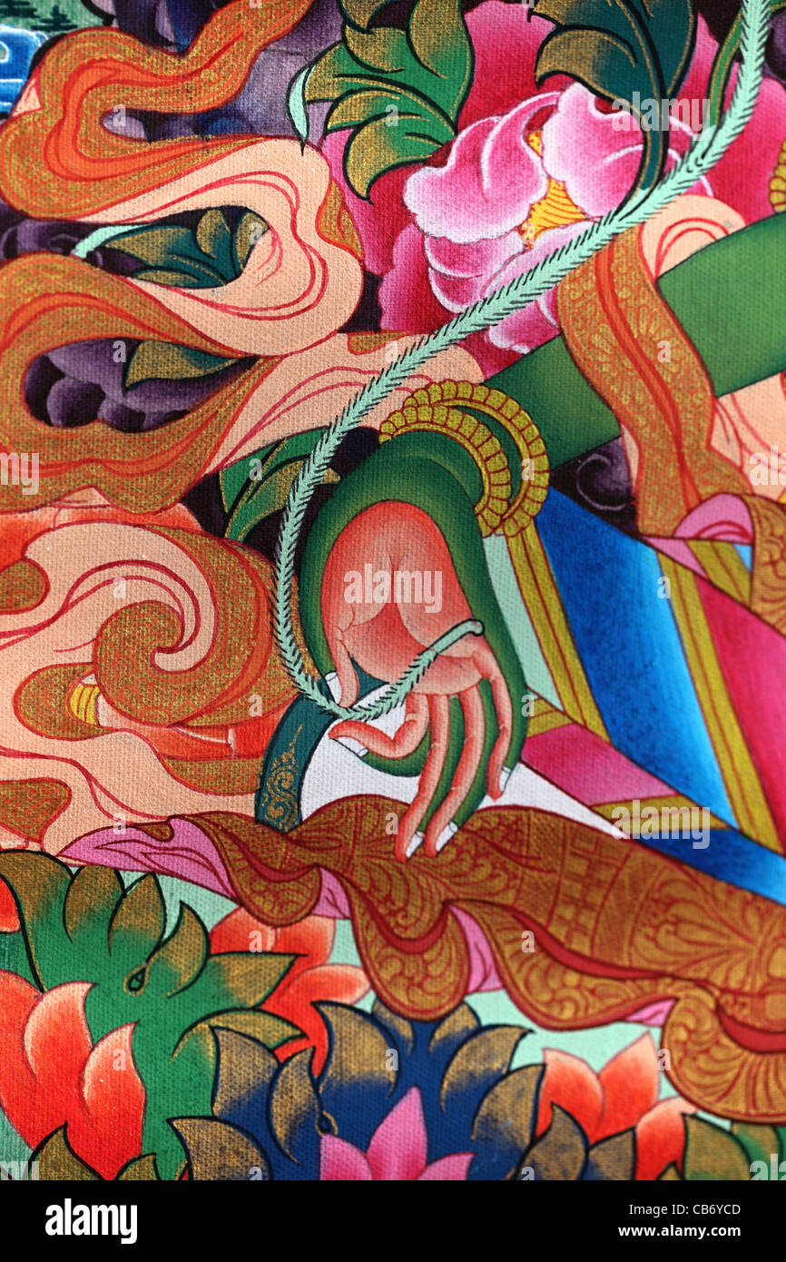 Green Tara thangka, hand detail. Nepal Stock Photo - Alamy