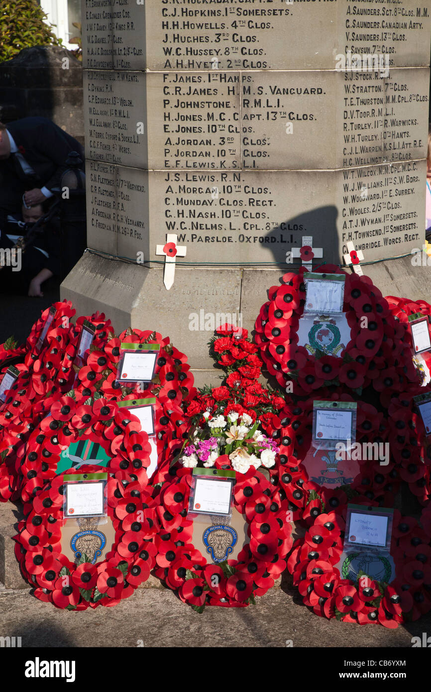 CENOTAPH IN LYDNEY GLOS ON REMEMBRANCE SUNDAY 2011WITH POPPY WREATHS ...